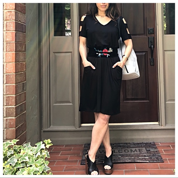 Dresses | Black Ladder Cut Side Pocket Midi Dress | Poshmark
